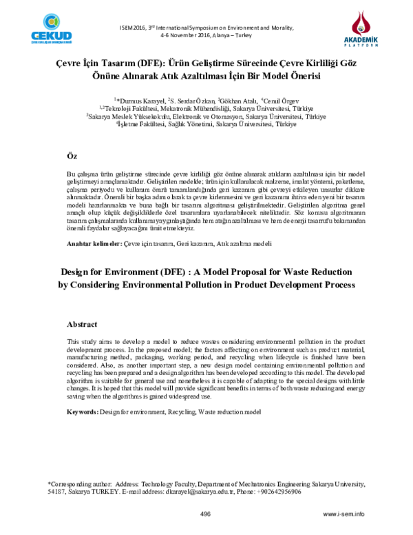 (PDF) Design for Environment ( DFE ) : A Model Proposal for Waste ...