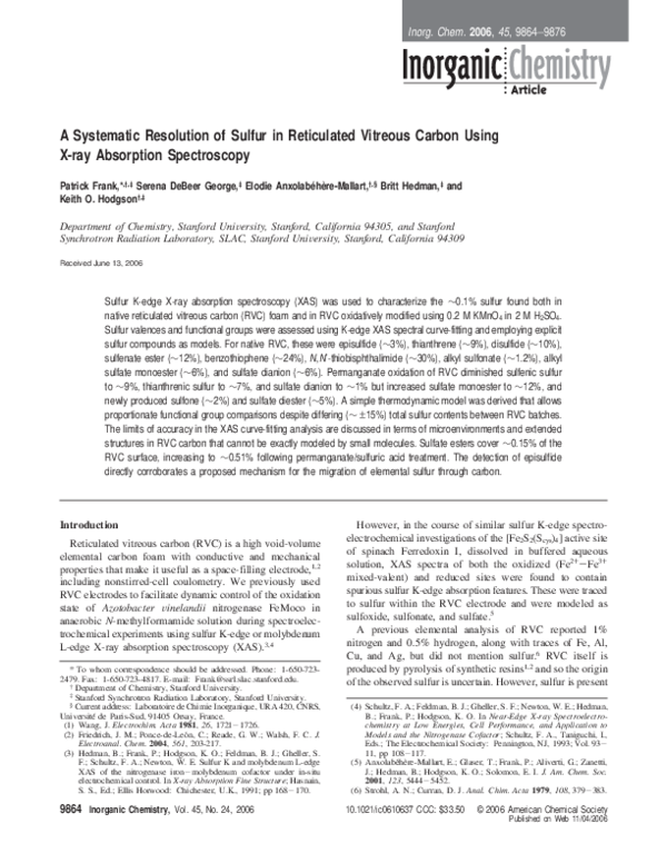 (PDF) A Systematic Resolution of Sulfur in Reticulated Vitreous Carbon Using X-ray Absorption ...