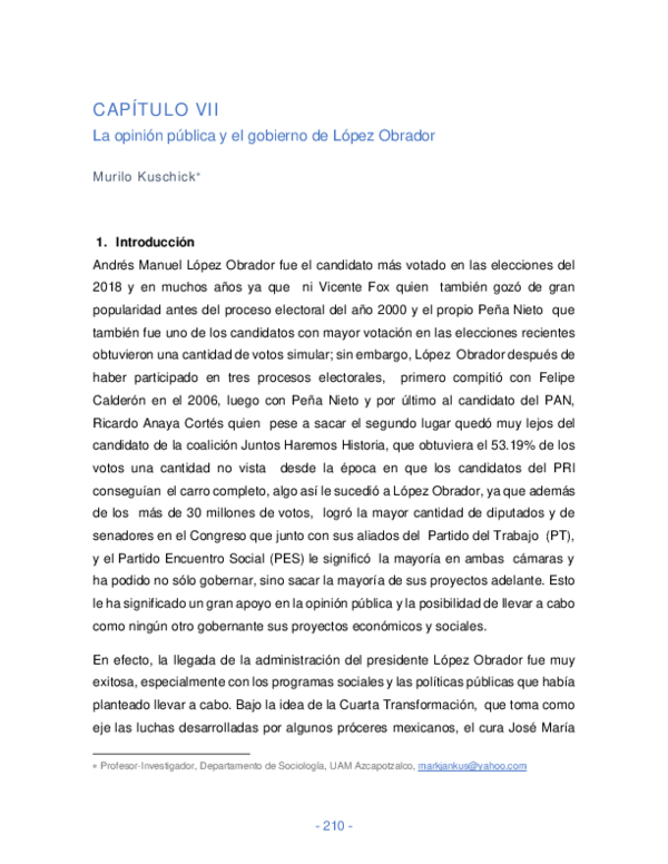 (PDF) La opinión pública y el gobierno de López Obrador | Murilo Kuschick - Academia.edu
