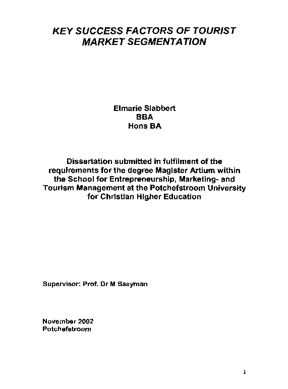 (PDF) Key success factors of tourist market segmentation