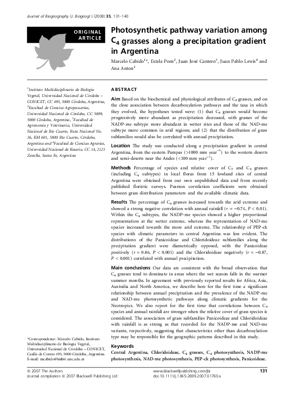 (PDF) Photosynthetic pathway variation among C 4 grasses along a ...