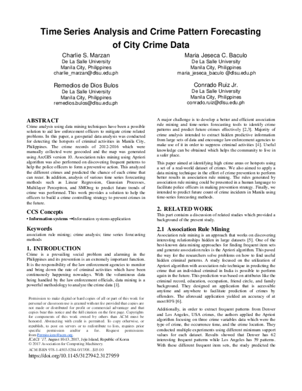 (PDF) Time Series Analysis and Crime Pattern Forecasting of City Crime Data