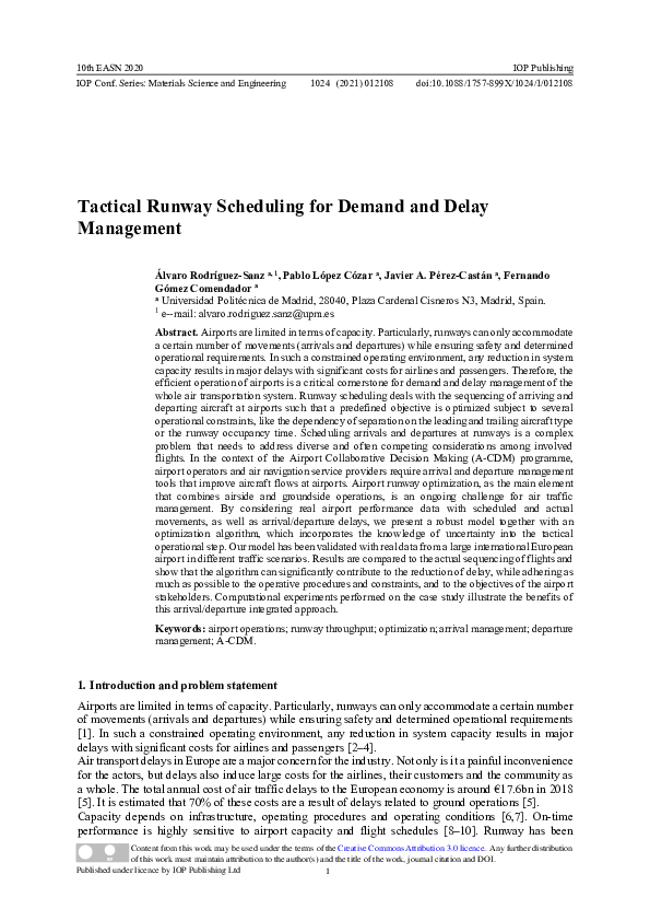 (PDF) Tactical runway scheduling for demand and delay management
