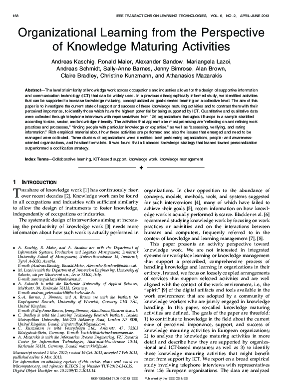(PDF) Organizational Learning from the Perspective of Knowledge Maturing Activities | Sally-Anne ...