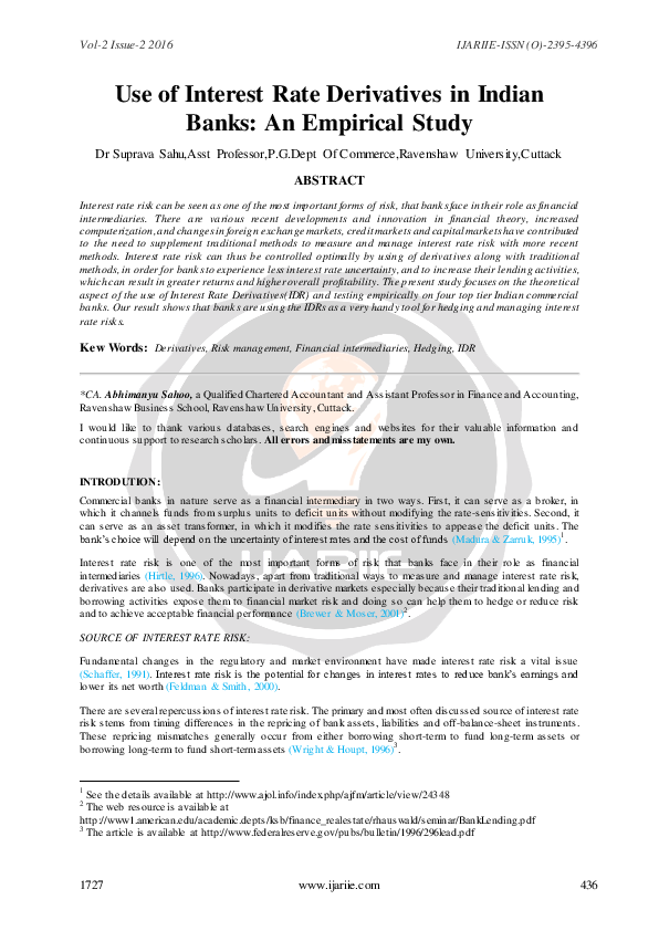(PDF) Use of Interest Rate Derivatives in Indian Banks: An Empirical Study