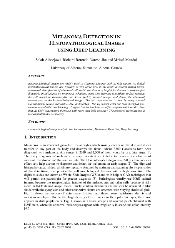 (PDF) Melanoma Detection in Histopathological Images using Deep Learning