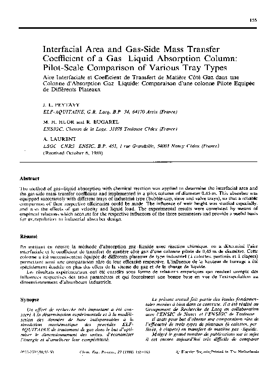 (PDF) Interfacial area and gas-side mass transfer coefficient of a gas ...