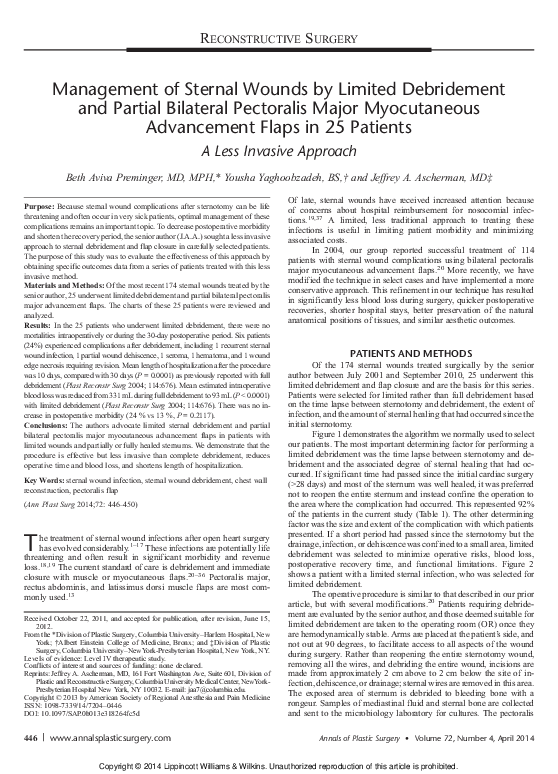 (PDF) Management of Sternal Wounds by Limited Debridement and Partial ...