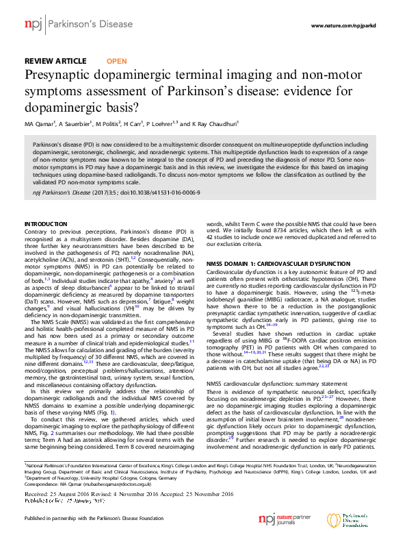 (PDF) Presynaptic dopaminergic terminal imaging and non-motor symptoms assessment of Parkinson’s ...