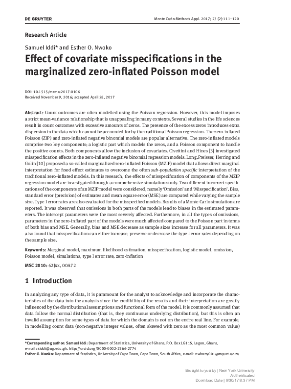 (PDF) Effect of covariate misspecifications in the marginalized zero-inflated Poisson model