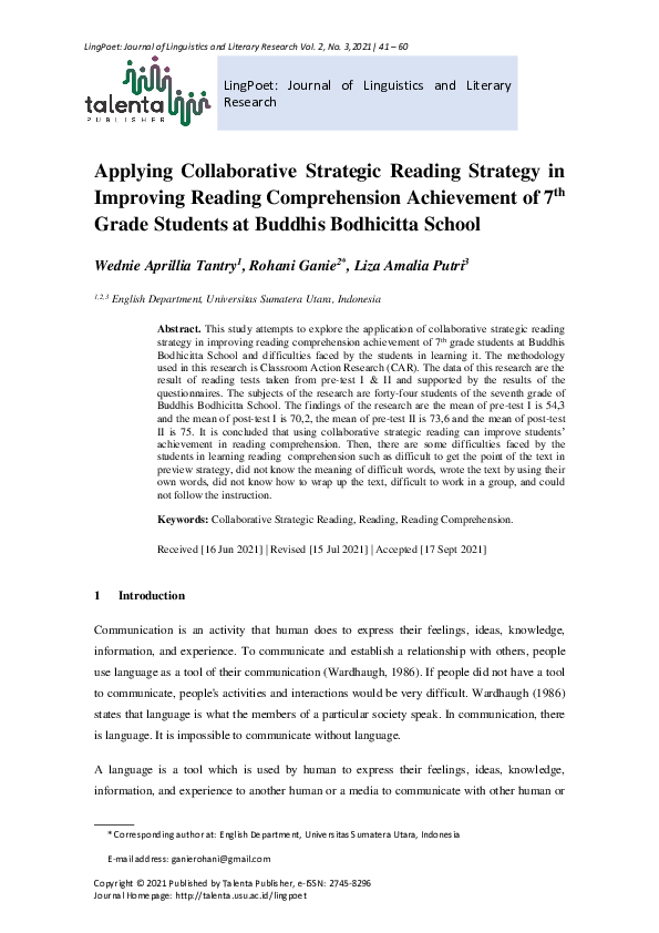 (PDF) Applying Collaborative Strategic Reading Strategy in Improving ...