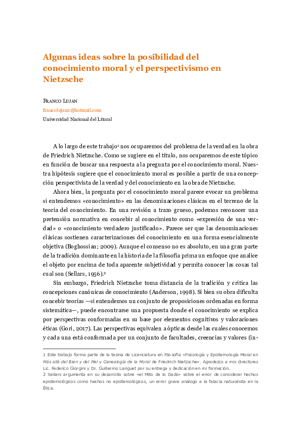 (PDF) Algunas ideas sobre la posibilidad del conocimiento moral y el perspectivismo en Nietzsche