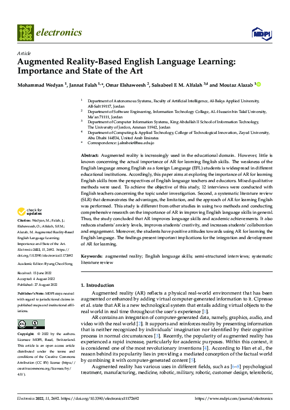 (PDF) Augmented Reality-Based English Language Learning: Importance and State of the Art