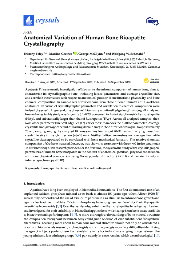 (PDF) Anatomical Variation of Human Bone Bioapatite Crystallography and ...