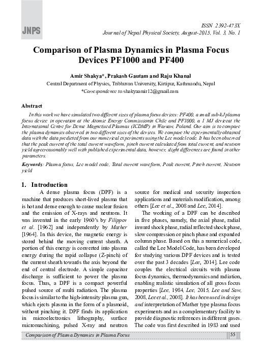 (PDF) Comparison of Plasma Dynamics in Plasma Focus Devices PF1000 and ...