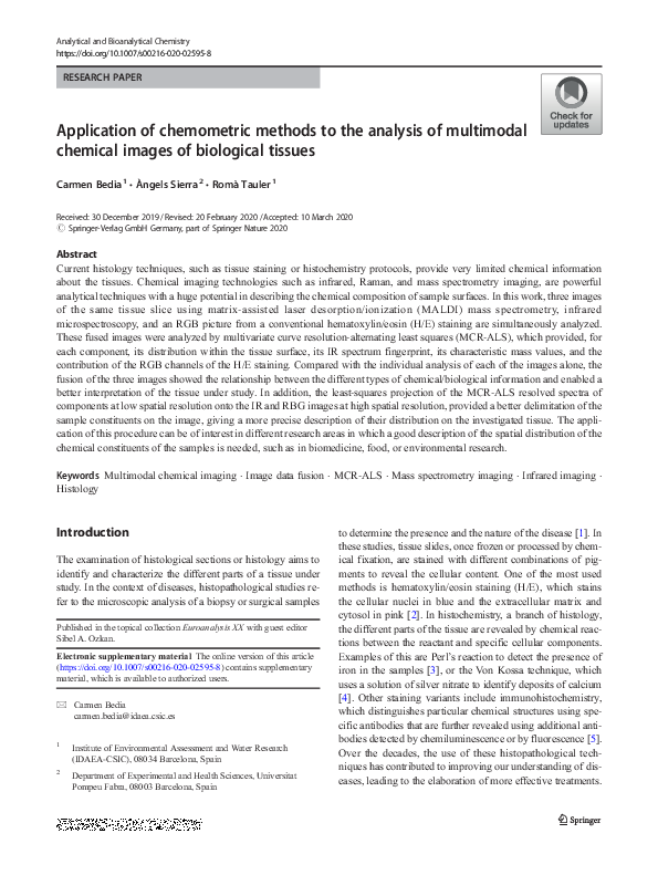 (PDF) Application of chemometric methods to the analysis of multimodal chemical images of ...