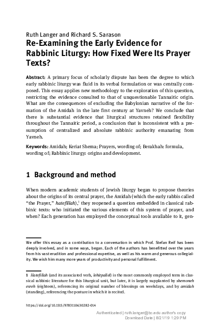 (PDF) Re Examining the Early Evidence for Rabbinic Liturgy: How Fixed ...
