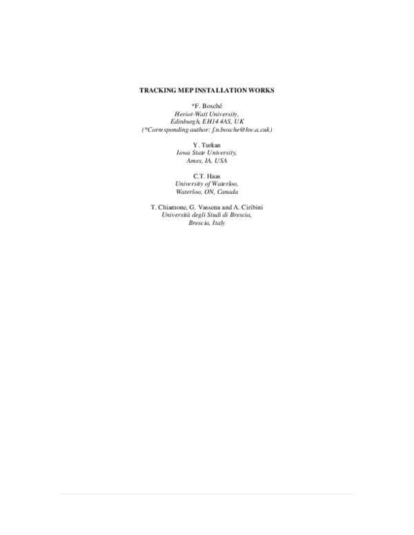 (PDF) Tracking MEP Installation Works