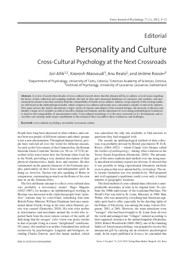 (PDF) Cross-Cultural Psychology at the Next Crossroads