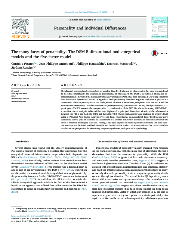 (PDF) The many faces of personality: The DSM-5 dimensional and ...