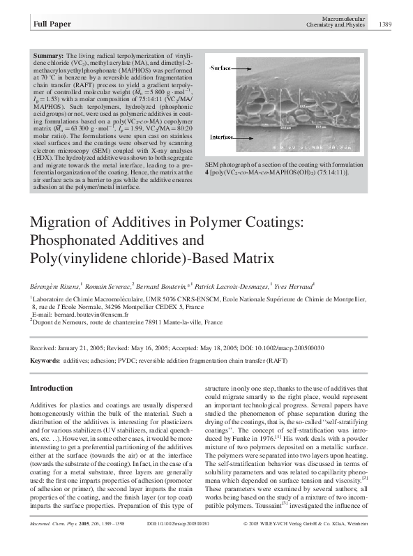 (PDF) Migration of Additives in Polymer Coatings: Phosphonated ...