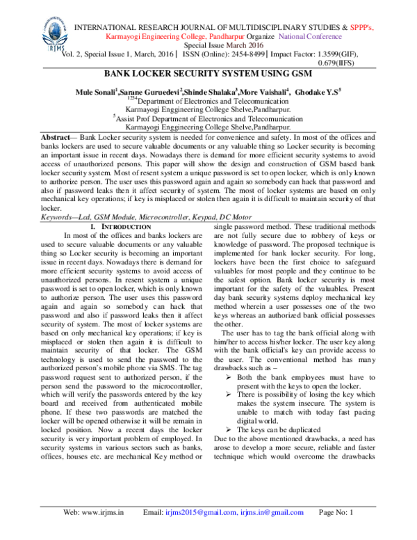 (PDF) Bank Locker Security System Using GSM
