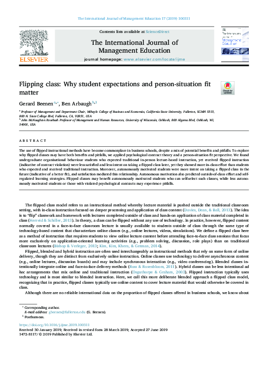 (PDF) Flipping class: Why student expectations and person-situation fit matter