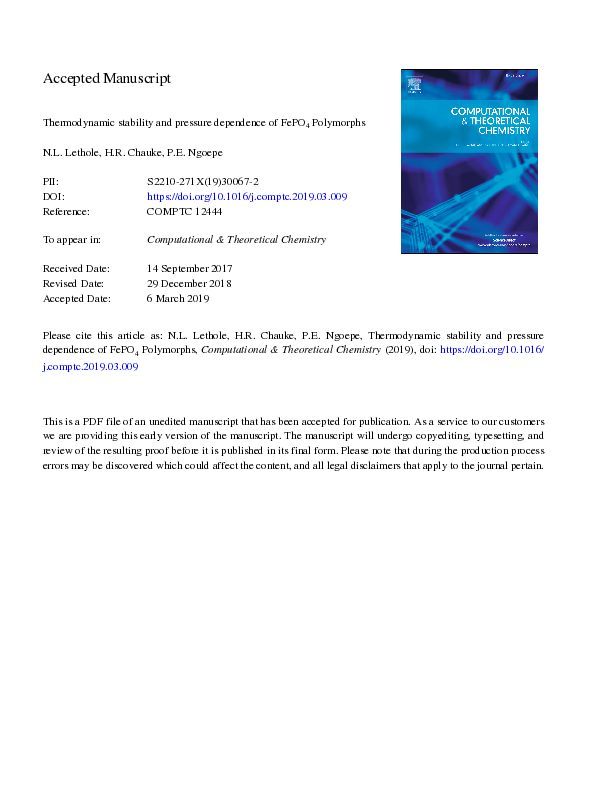 (PDF) Thermodynamic stability and pressure dependence of FePO4 polymorphs