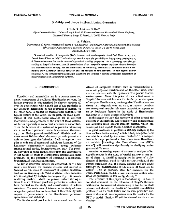 (PDF) Stability and chaos in Hamiltonian dynamics