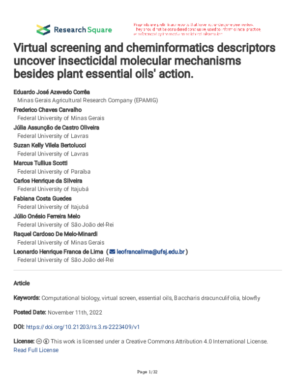 (PDF) Virtual screening and cheminformatics descriptors uncover ...
