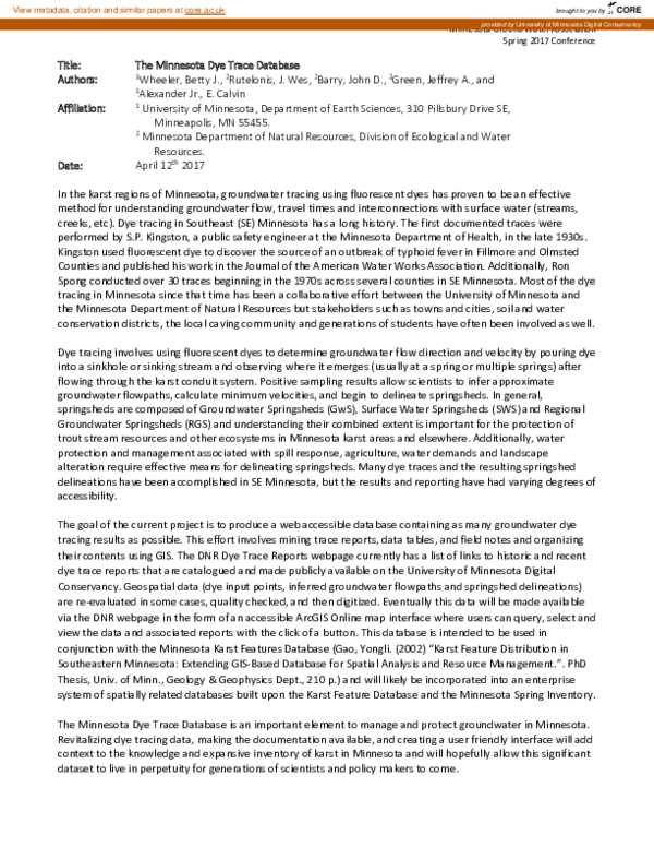 (PDF) The Minnesota Dye Trace Database