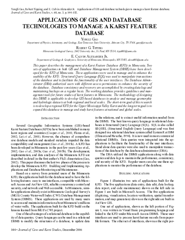 (PDF) Applications of GIS and database technologies to manage a Karst ...