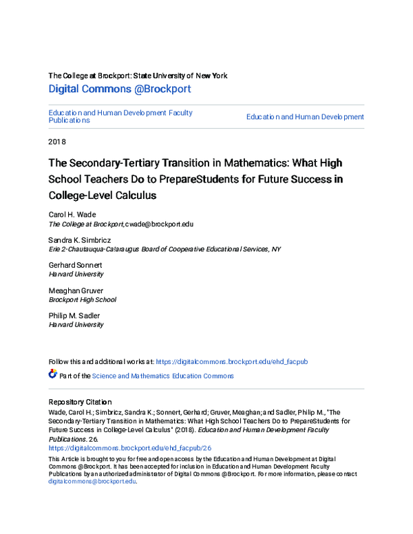 (PDF) The Secondary-Tertiary Transition in Mathematics: What High ...