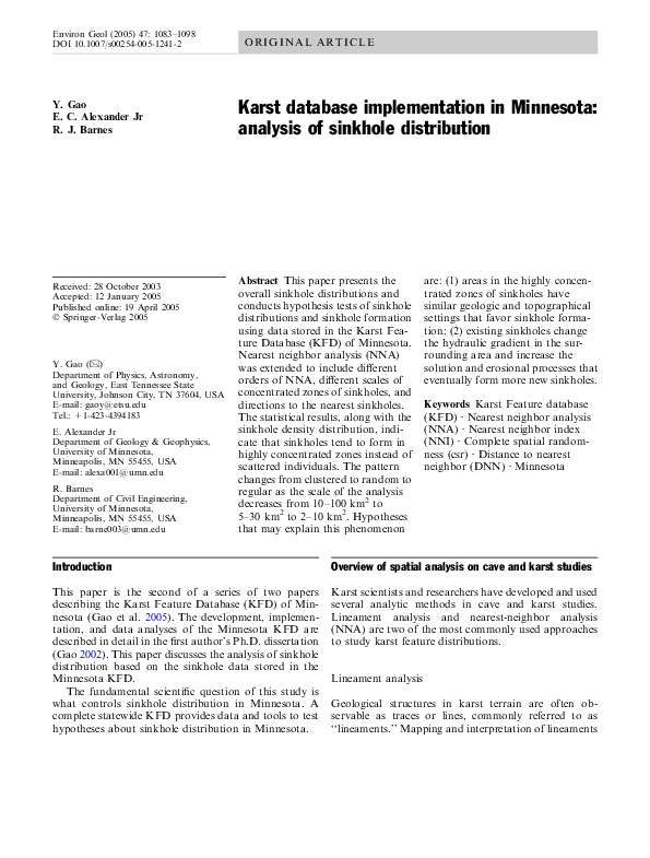 (PDF) Karst database implementation in Minnesota: analysis of sinkhole ...