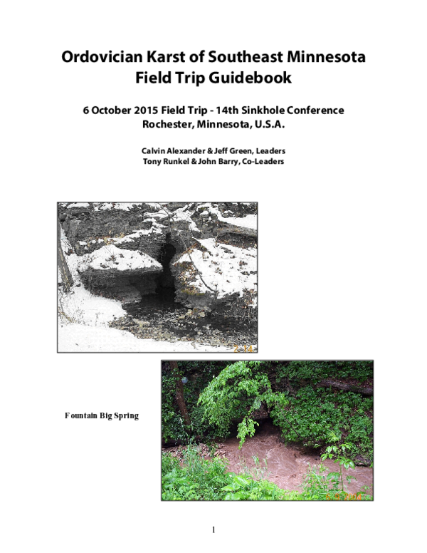 (PDF) Ordovician Karst of Southeast Minnesota Field Trip Guidebook