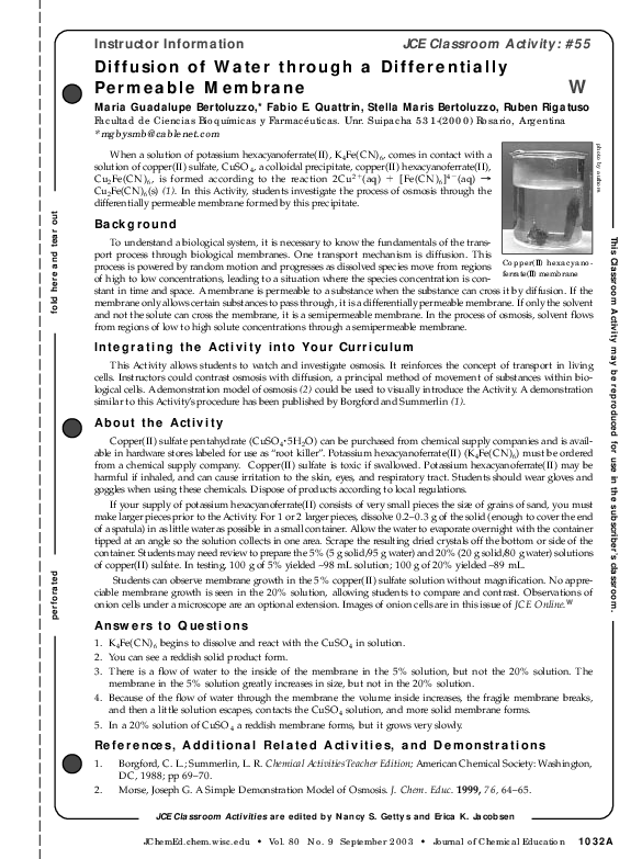 (PDF) Diffusion of Water through a Differentially Permeable Membrane
