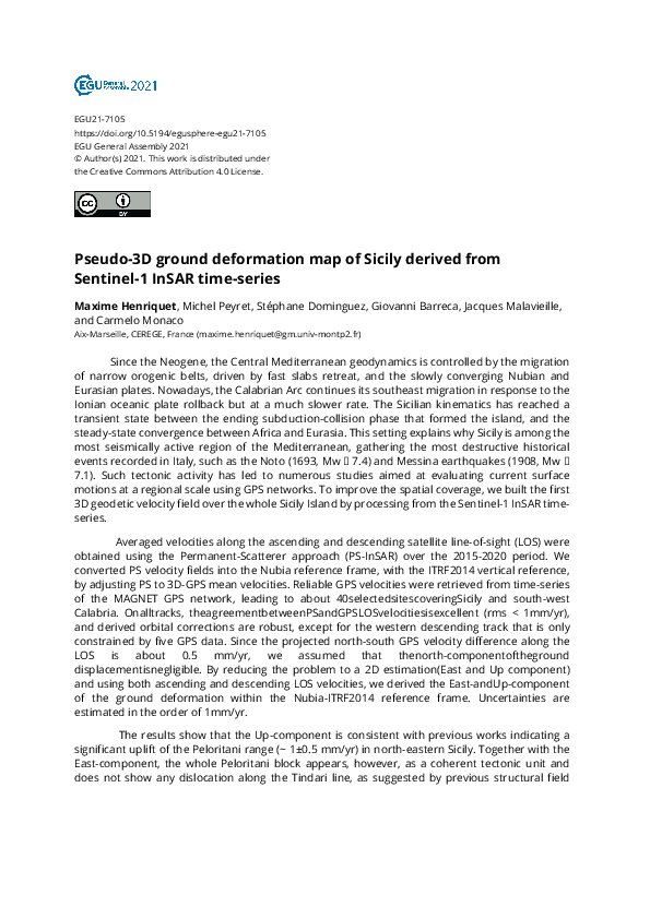 (PDF) Pseudo-3D ground deformation map of Sicily derived from Sentinel ... (PDF) Pseudo-3D ground deformation map of Sicily derived from Sentinel ...