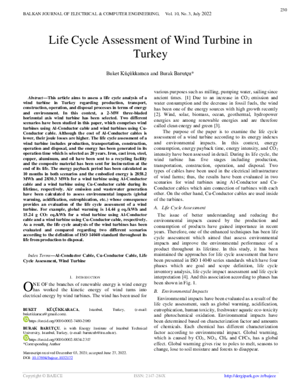 (PDF) Life Cycle Assessment of Wind Turbine in Turkey