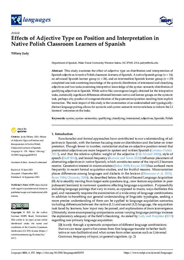 (PDF) Effects of Adjective Type on Position and Interpretation in ...