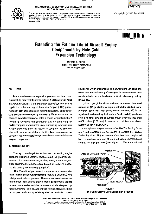 (PDF) Extending the Fatigue Life of Aircraft Engine Components by Hole ...