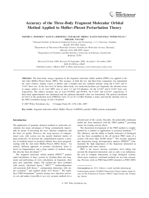 (PDF) Accuracy of the three‐body fragment molecular orbital method applied to Møller–Plesset ...