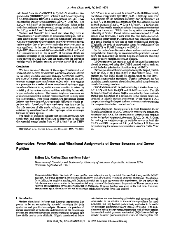 (PDF) Geometries, force fields, and vibrational assignments of Dewar ...