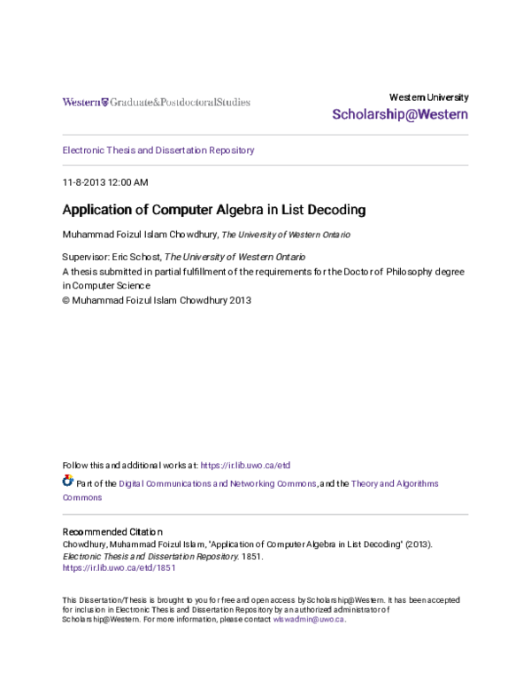 (PDF) Application of Computer Algebra in List Decoding