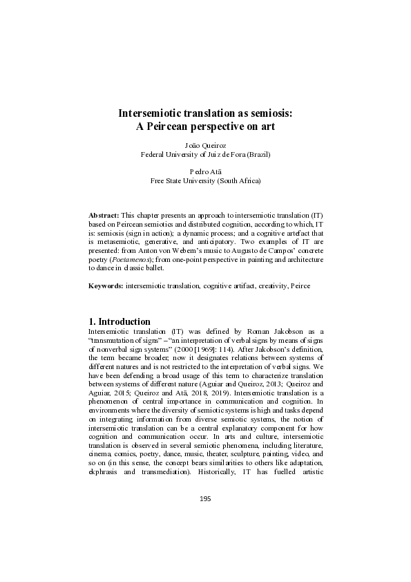 (PDF) Intersemiotic translation as semiosis: A Peircean perspective on art