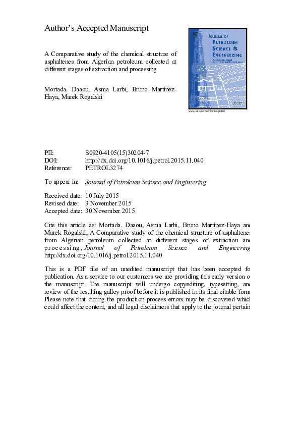 (PDF) A Comparative study of the chemical structure of asphaltenes from ...