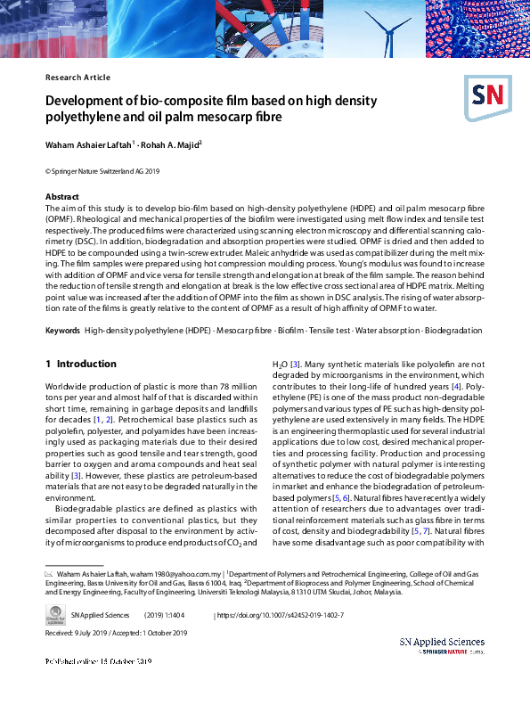 (PDF) Development of bio-composite film based on high density ...