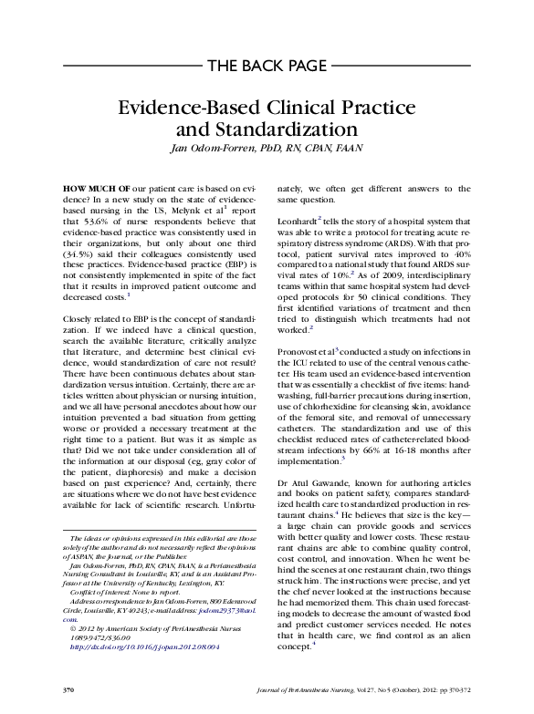 (PDF) Evidence-Based Clinical Practice and Standardization | Jan Odom-forren - Academia.edu