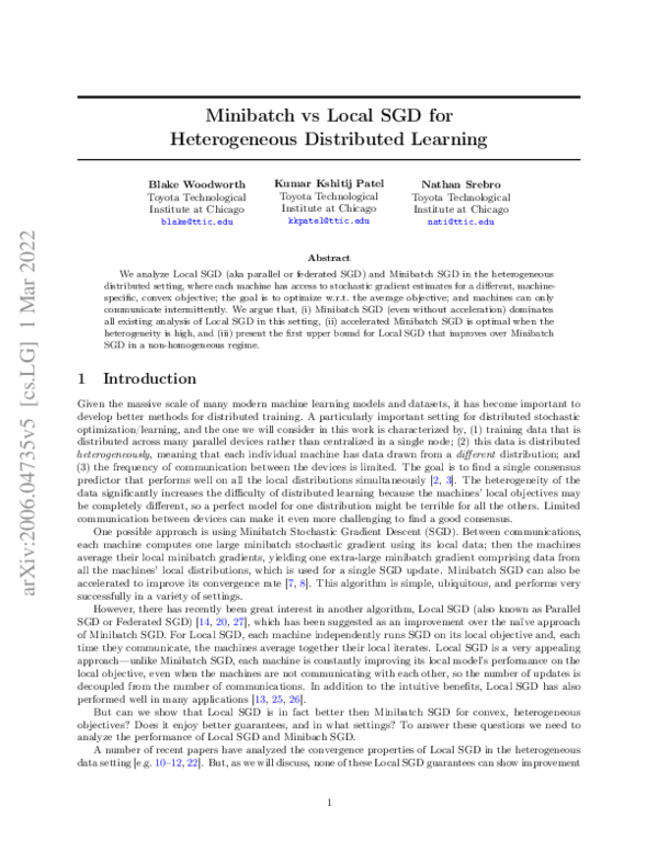 (PDF) Minibatch vs Local SGD for Heterogeneous Distributed Learning