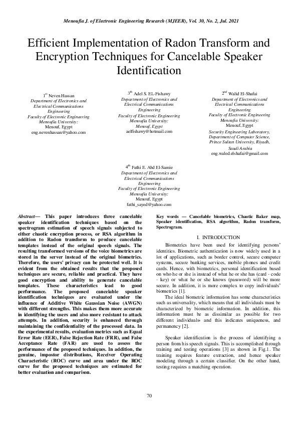 (PDF) Efficient Implementation of Radon Transform and Encryption Techniques for Cancelable ...