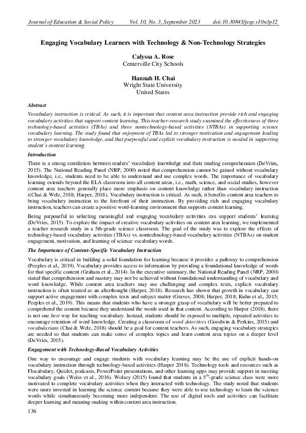 (PDF) Engaging Vocabulary Learners with Technology & Non-Technology ...